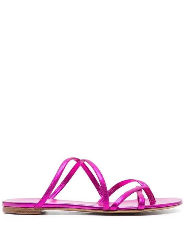 Casadei Metallic Leather Slides - Pink