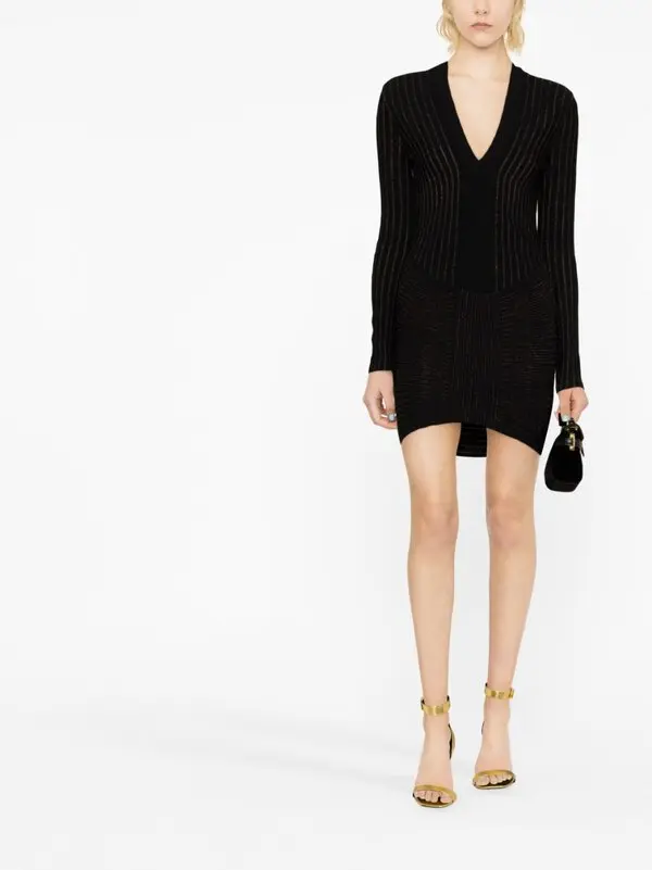 Balmain Ribbed Knit Dress - Black