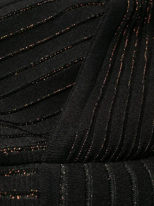 Balmain Ribbed V-neck Mini Dress - Black