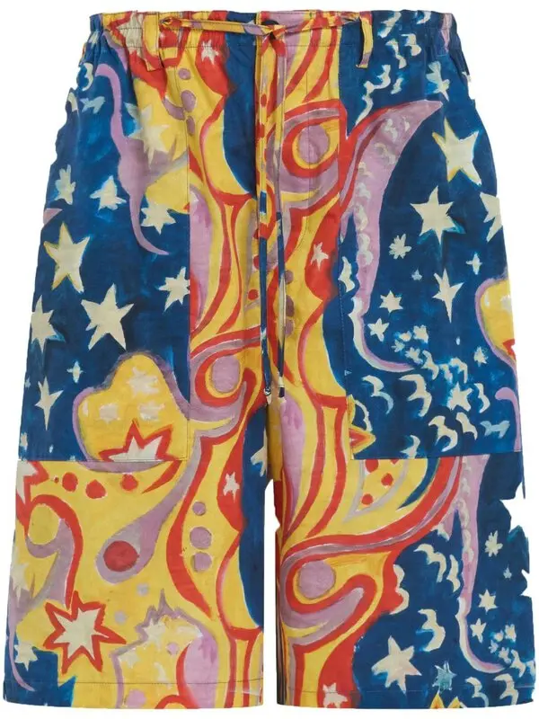 Marni Graphic-print Drop-crotch Shorts - Blue