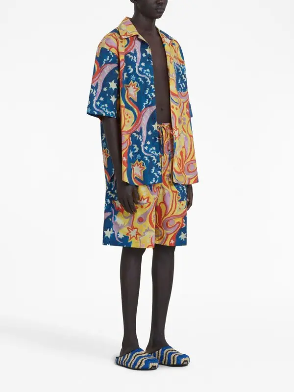 Marni Graphic-print Drop-crotch Shorts - Blue