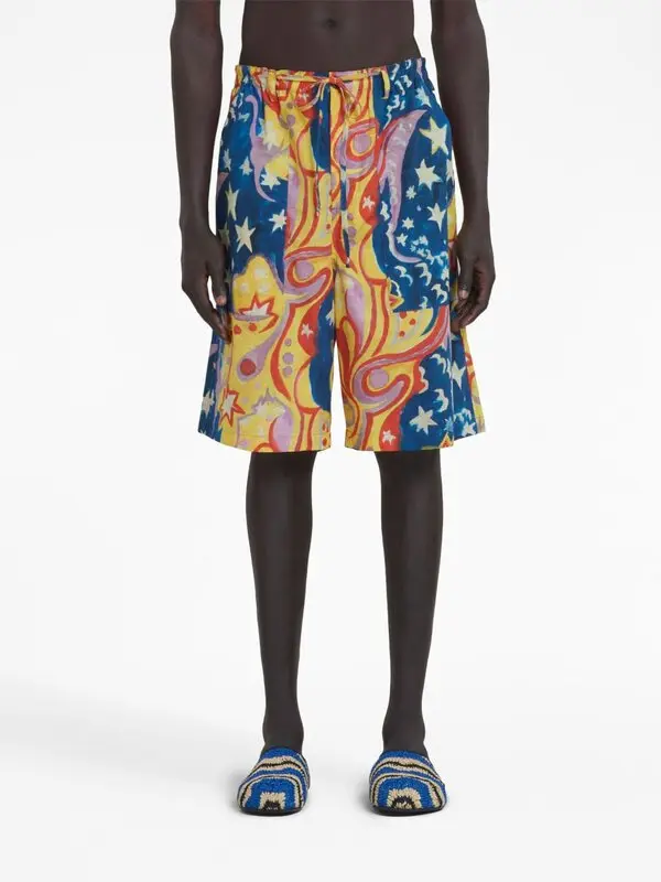 Marni Graphic-print Drop-crotch Shorts - Blue
