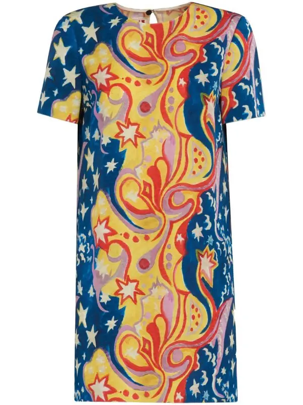 Marni Graphic-print Short-sleeve Dress - Blue