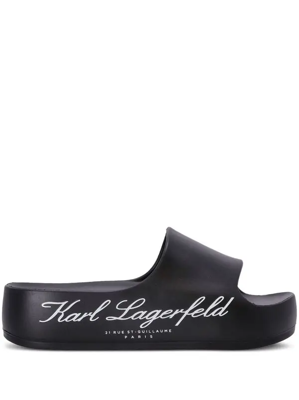Karl Lagerfeld Logo-print Flat Slides - Black