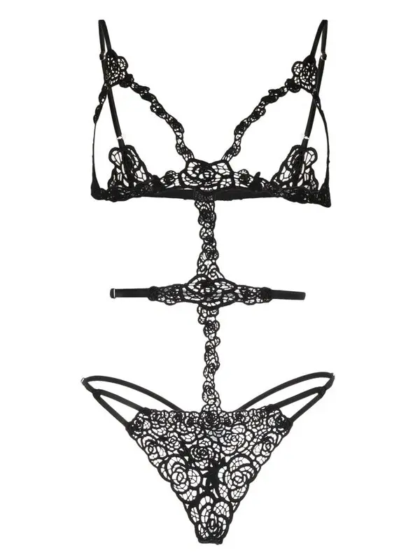 FLEUR DU MAL Guipure Bodysuit - Black