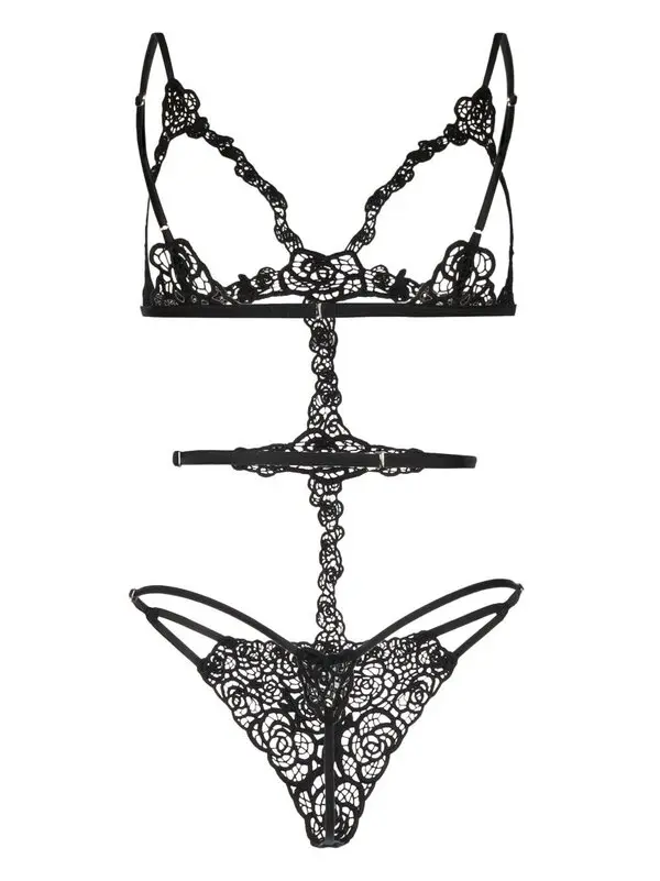 FLEUR DU MAL Guipure Bodysuit - Black