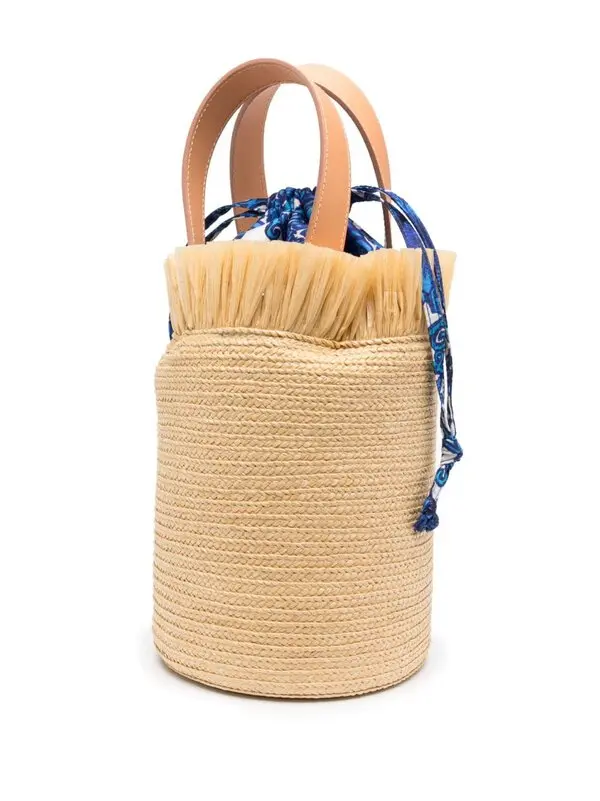 La DoubleJ Fringe Raffia Bucket Bag
