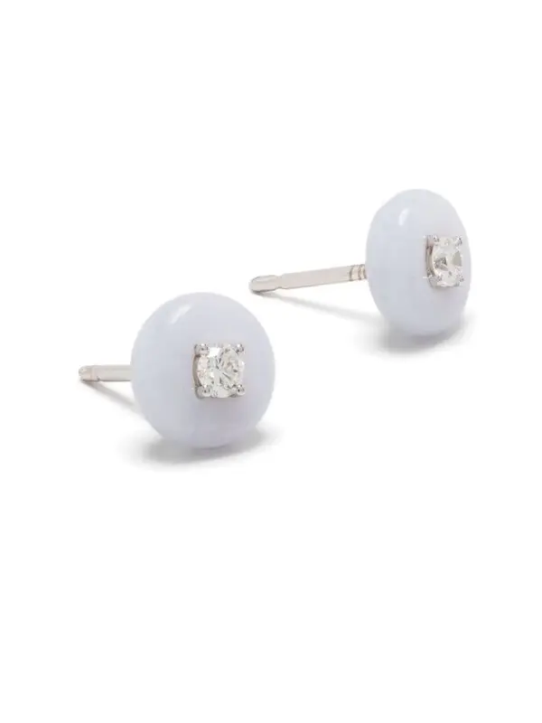 Fernando Jorge 18kt White Gold Orbit Chalcedony Diamond Stud Earrings - Silver