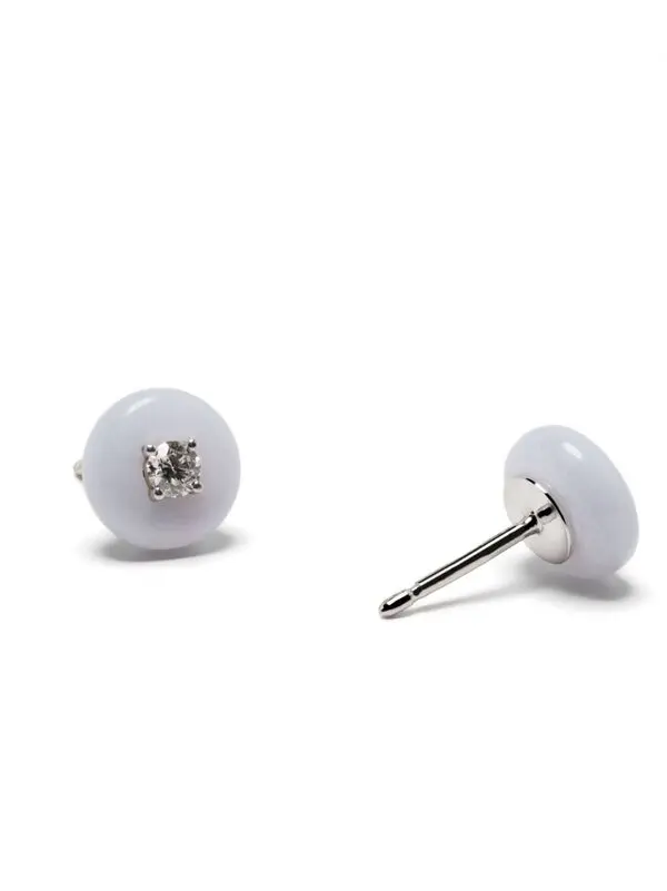 Fernando Jorge 18kt White Gold Orbit Chalcedony Diamond Stud Earrings - Silver