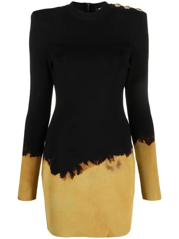 Balmain Long-sleeve Two-tone Dress