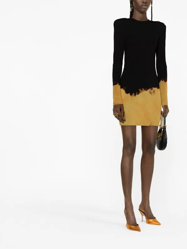 Balmain Long-sleeve Two-tone Dress