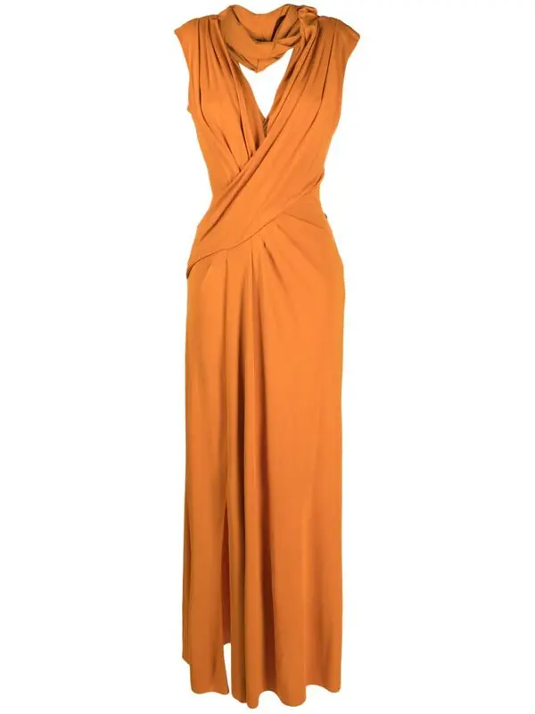 Alberta Ferretti Hooded Draped Jersey Maxi Dress