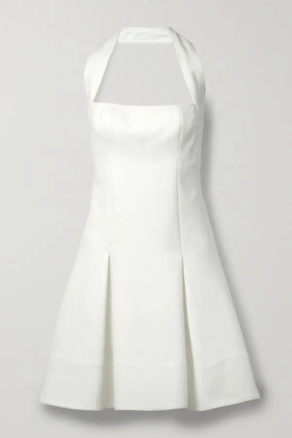 Khaite Hila Pleated Twill Halterneck Mini Dress In White - 30% Off |  Editorialist