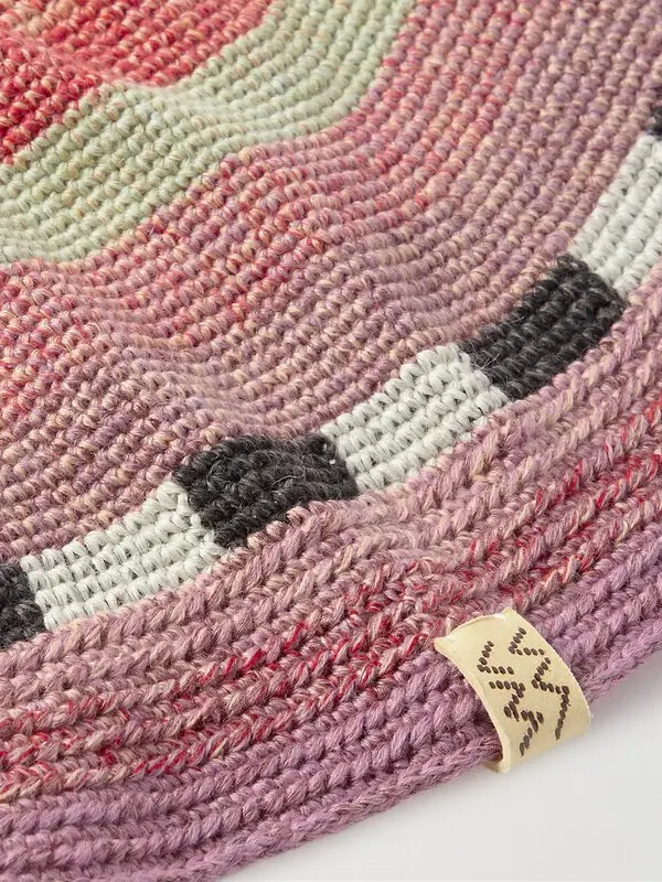 Visvim Striped Crochet-Knit Wool, Linen And Cotton-Blend Bucket