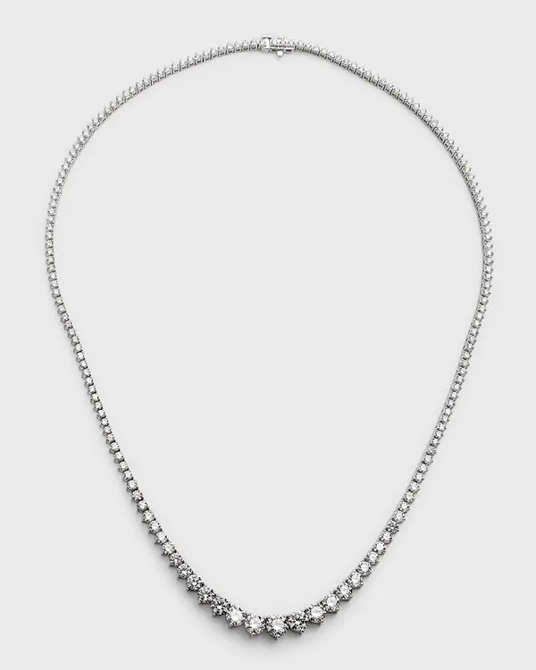 Neiman Marcus 18k Graduated Diamond Tennis Necklace - White Gold