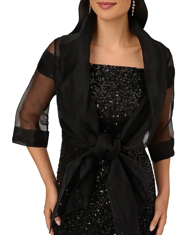 Adrianna Papell Organza Wrap Jacket - Black