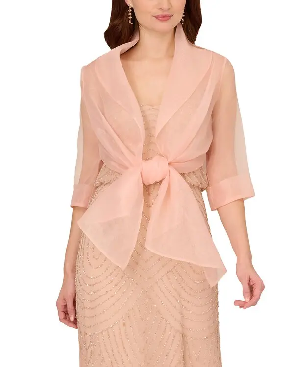 Adrianna Papell Organza Wrap Jacket With Tie Front - Blush