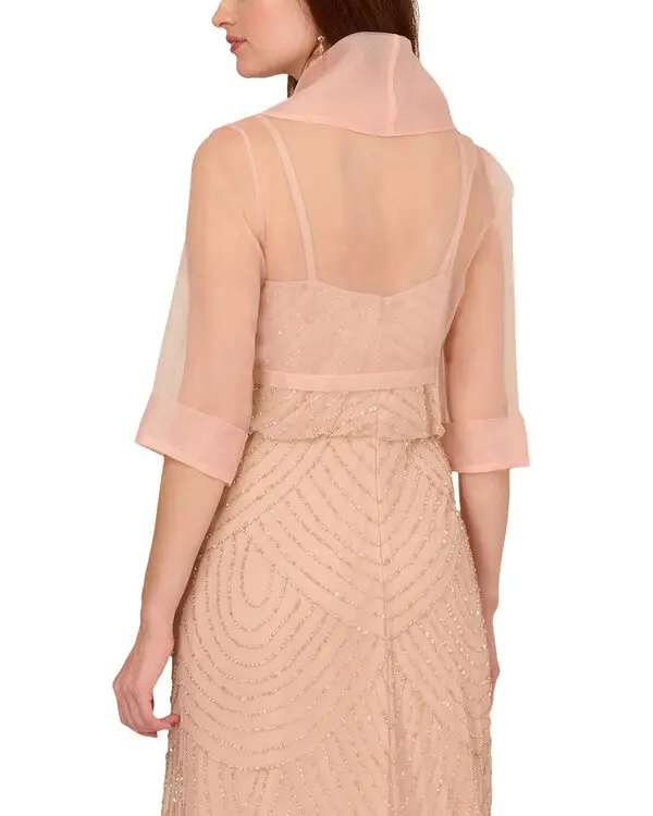 Adrianna Papell Organza Wrap Jacket With Tie Front - Blush