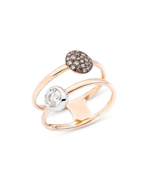 Pomellato 18k And Diamond Double Row Ring - Rose Gold