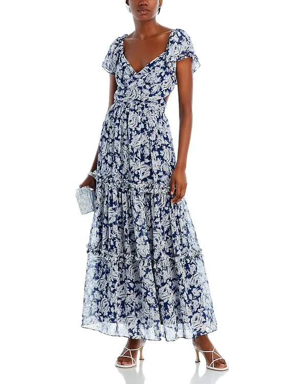 Aqua Flutter Sleeve Tiered Maxi Dress Exclusive