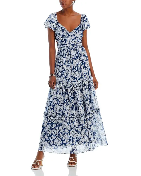 Aqua Flutter Sleeve Tiered Maxi Dress Exclusive