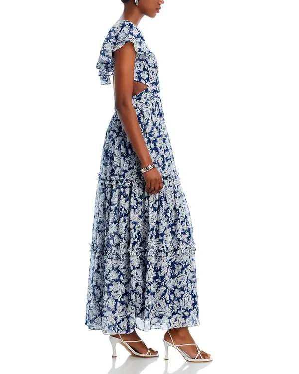 Aqua Flutter Sleeve Tiered Maxi Dress Exclusive