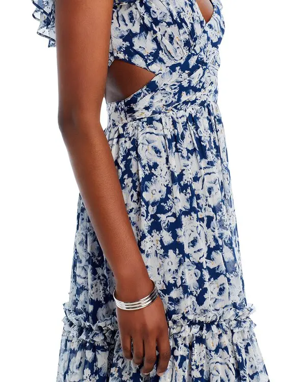 Aqua Flutter Sleeve Tiered Maxi Dress Exclusive