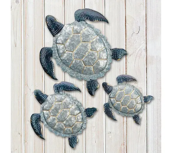 REGAL ART & GIFT Galvanized Sea Turtle Wall Dec R Set/3