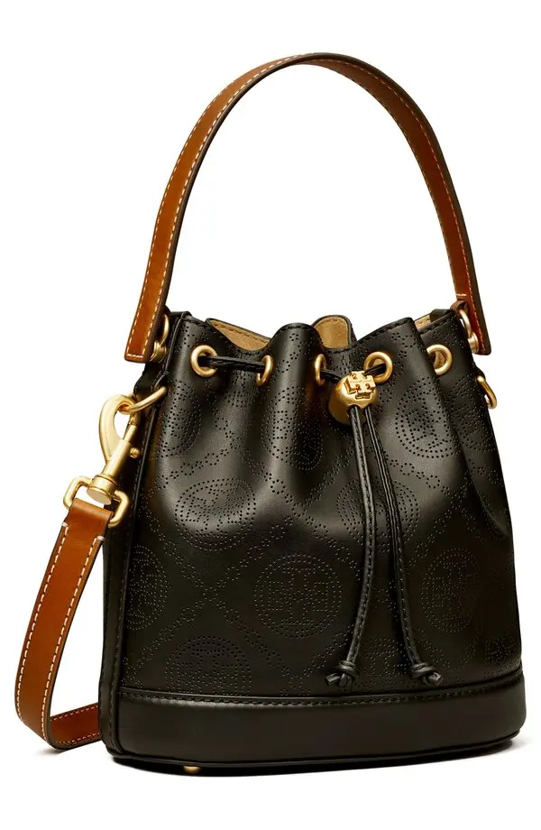 Tory Burch T Monogram Perforated Leather Bucket Bag