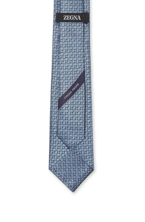 Zegna Cinque Pieghe Medallion Silk Tie - Light Blue
