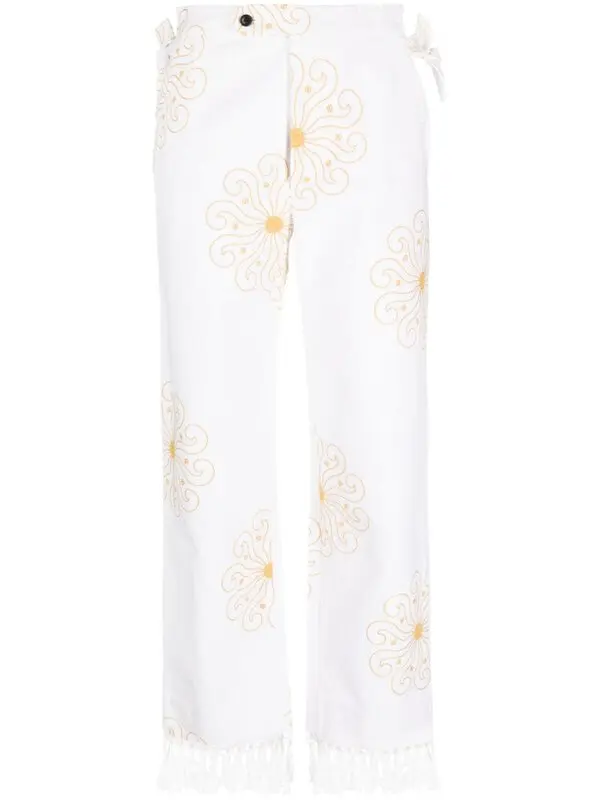 BODE Soleil Fringed-hem Trousers - White