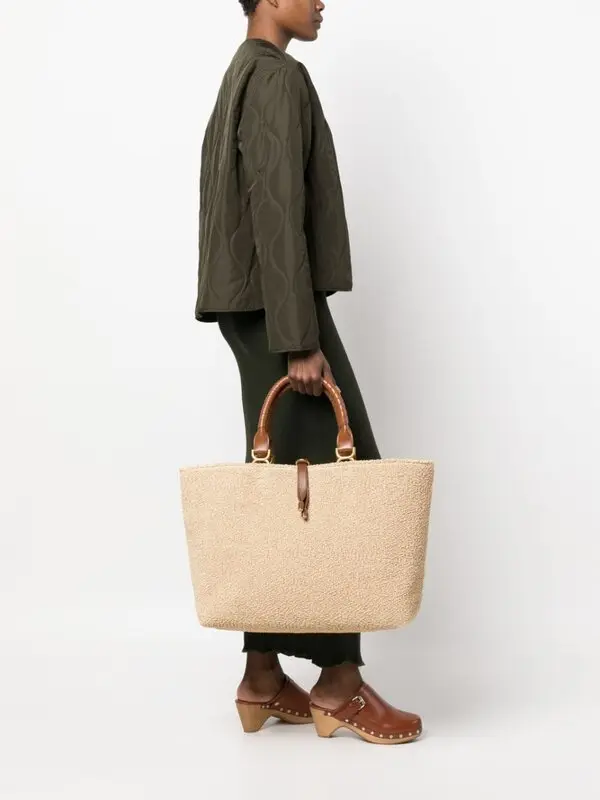 Chloé Marcie Bouclé-effect Linen Tote Bag