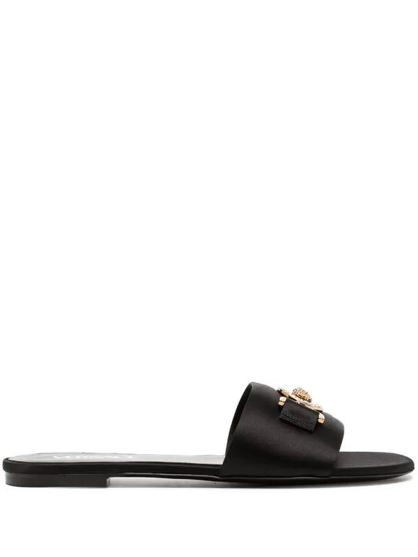 Versace Medusa '95 Satin Flat Sandals - Black