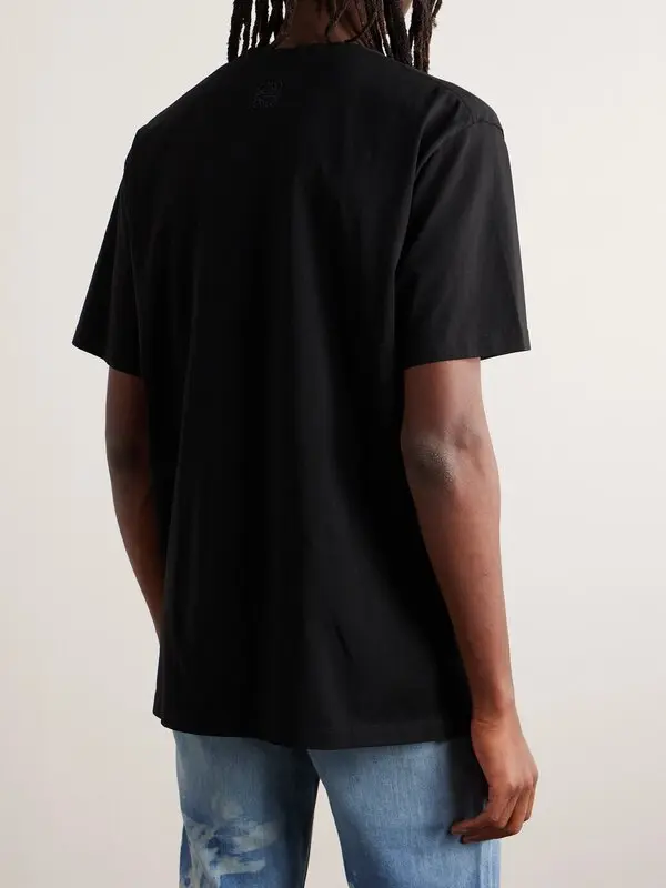 Loewe Paula's Ibiza ブラックポロシャツ Loewe x Paula's Ibiza Men's Camp Collar Black Logo Appliqued Linen