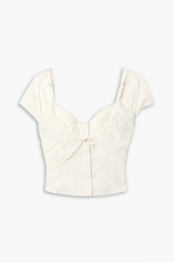 Jacquemus Tovallo Cutout Broderie Anglaise Linen-blend Bustier Top - Ecru
