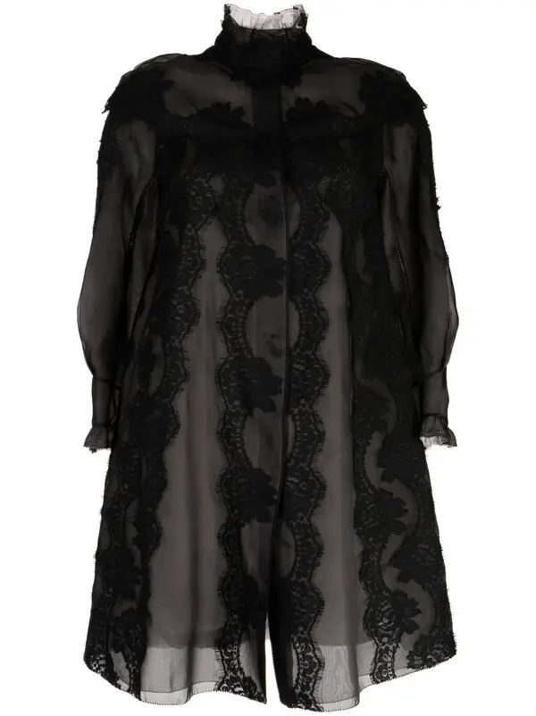 Shiatzy Chen Lace Organza Single-breasted Coat - Black