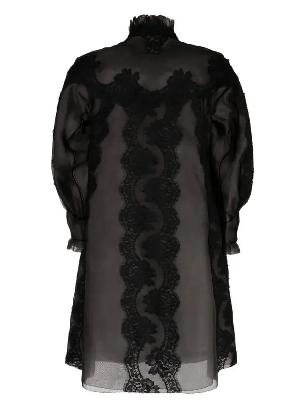 Shiatzy Chen Lace Organza Single-breasted Coat - Black