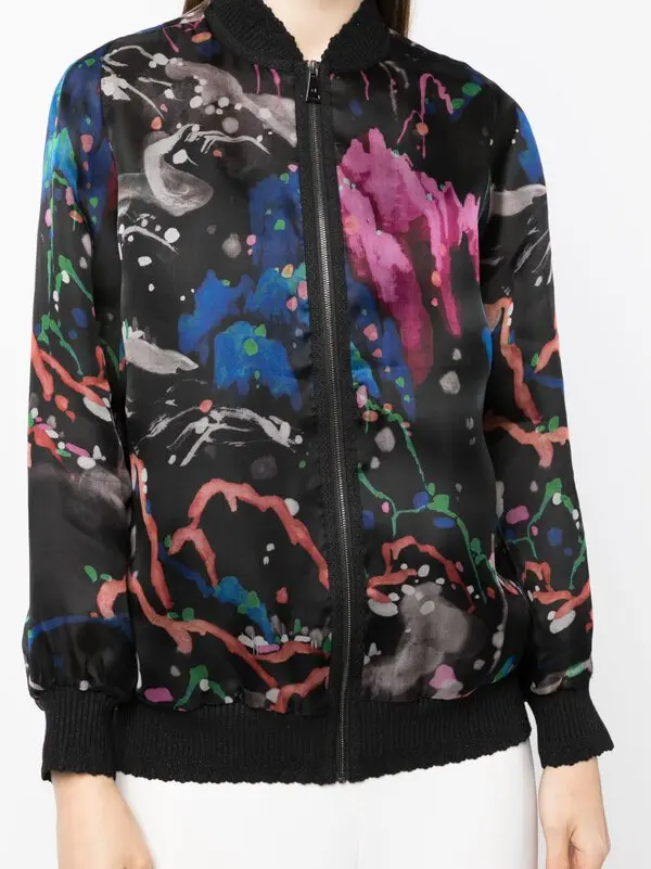Shiatzy Chen Printed Silk Bomber Jacket