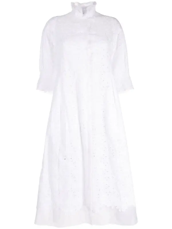 Shiatzy Chen Cotton Organza Sheer Lace Long Coat - White