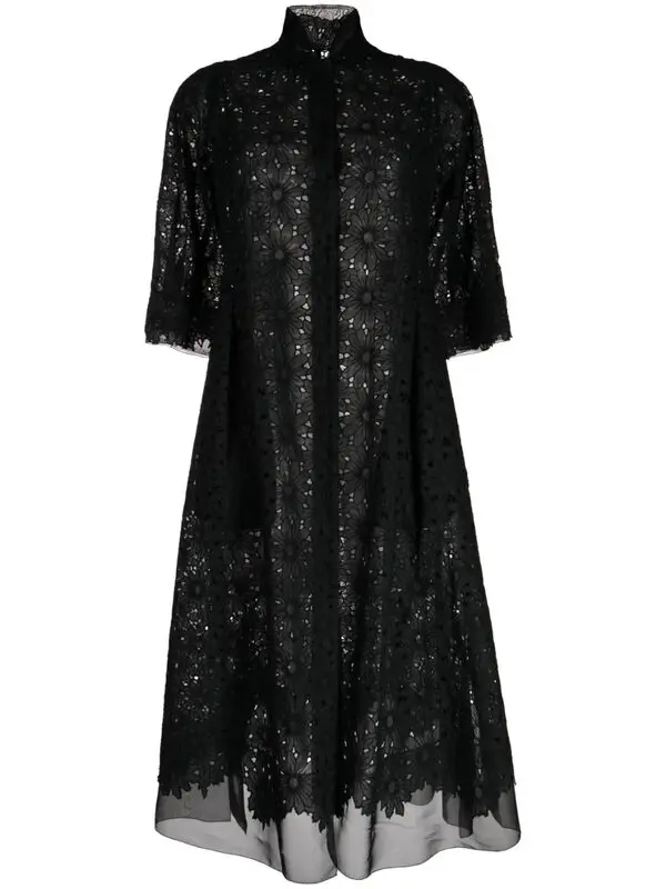 Shiatzy Chen Sheer Lace Cotton Long Coat - Black