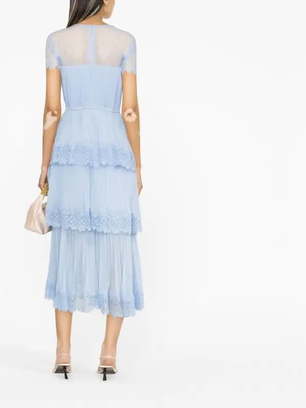 knee length dresses for ladies Blue Chiffon Lace Tiered Midi Dress  self-portrait-US