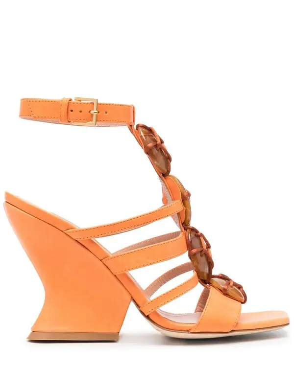 Alberta Ferretti Leather Bead-detail Sculptural Heel Sandals - Orange