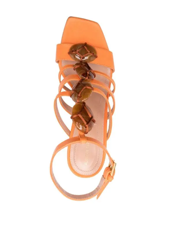 Alberta Ferretti Leather Bead-detail Sculptural Heel Sandals
