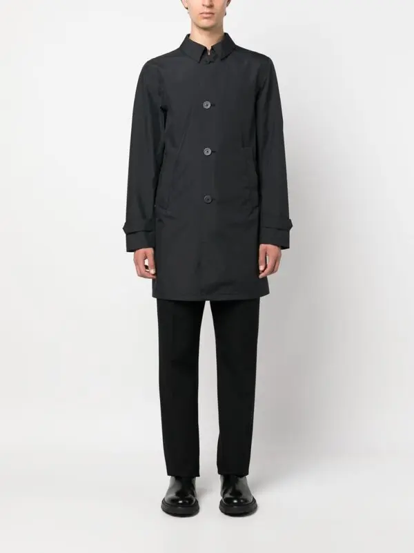 Herno Single-breasted Mid-length Raincoat - Black