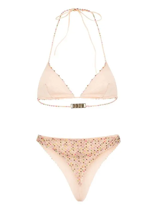 Gcds Bead-embellished Tulle-overlay Bikini - Neutrals
