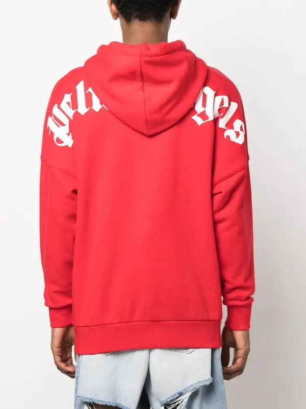 Palm Angels Logo Print Cotton Hoodie - Red