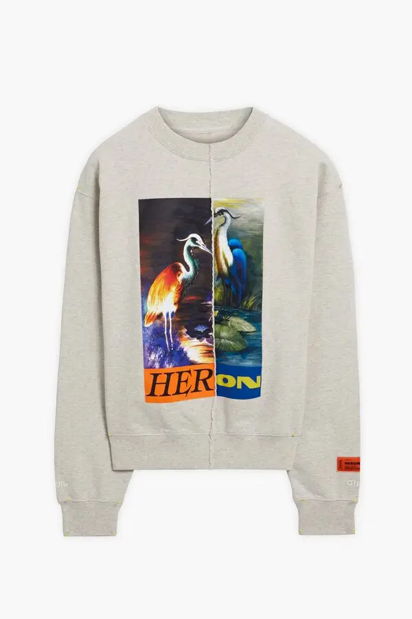 Heron Preston Embroidered Printed French Cottonterry Sweatshirt - Light Gray