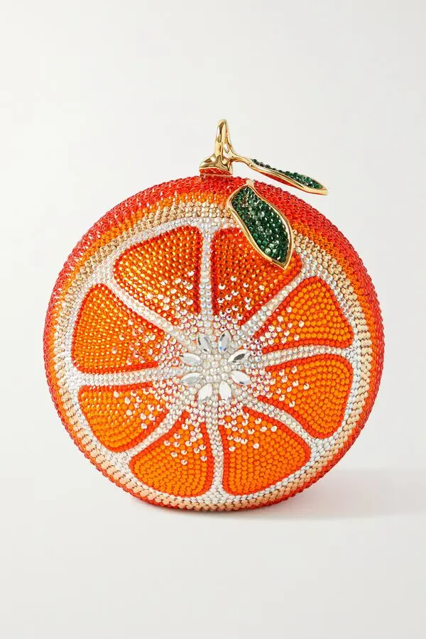 Judith Leiber Tangerine Crystal-embellished Gold-tone Clutch
