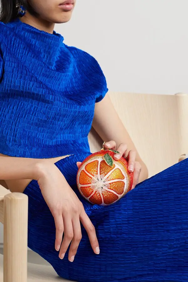Judith Leiber Tangerine Crystal-embellished Gold-tone Clutch