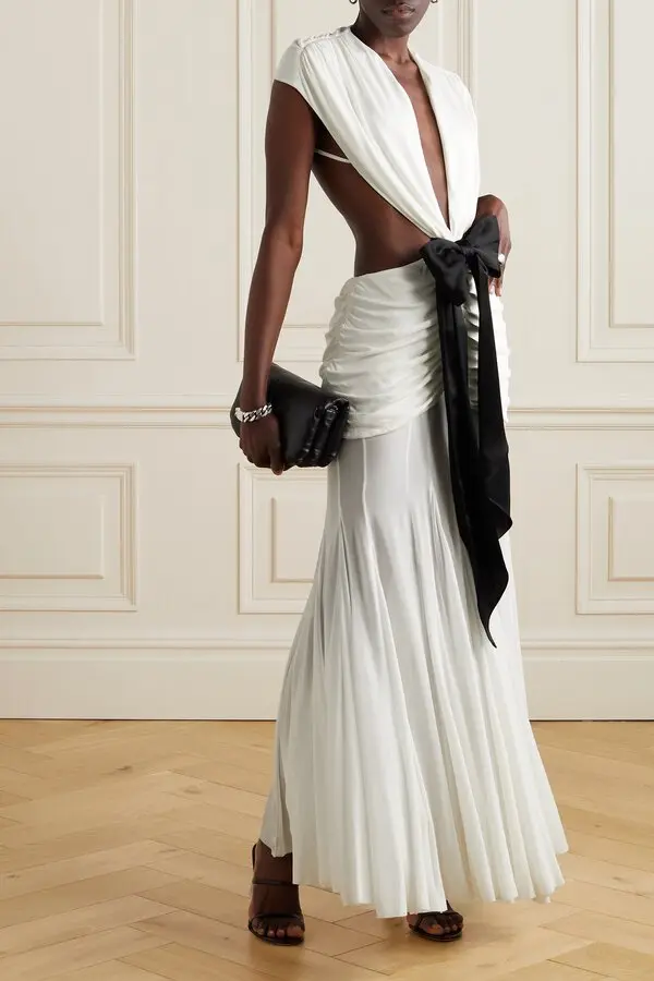 Loewe Open-Back Ruched Satin-Trimmed Jersey Dress In White - 30% Off |  Editorialist